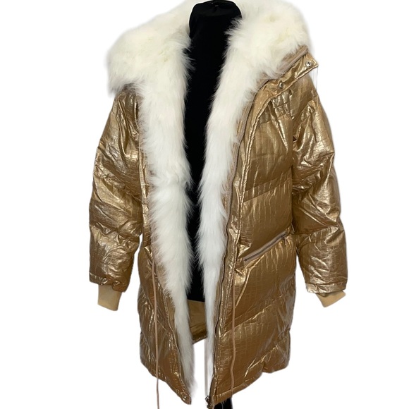 AKIRA | Jackets & Coats | Akira Gold Croc Emboss Vegan Leatherfaux Fur ...